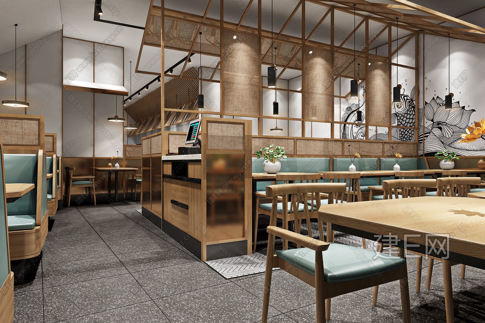 【新中式餐饮店3d模型】建e网新中式餐饮店3d模型下载 Id103826499 打造3d新中式餐饮店模型免费下载平台