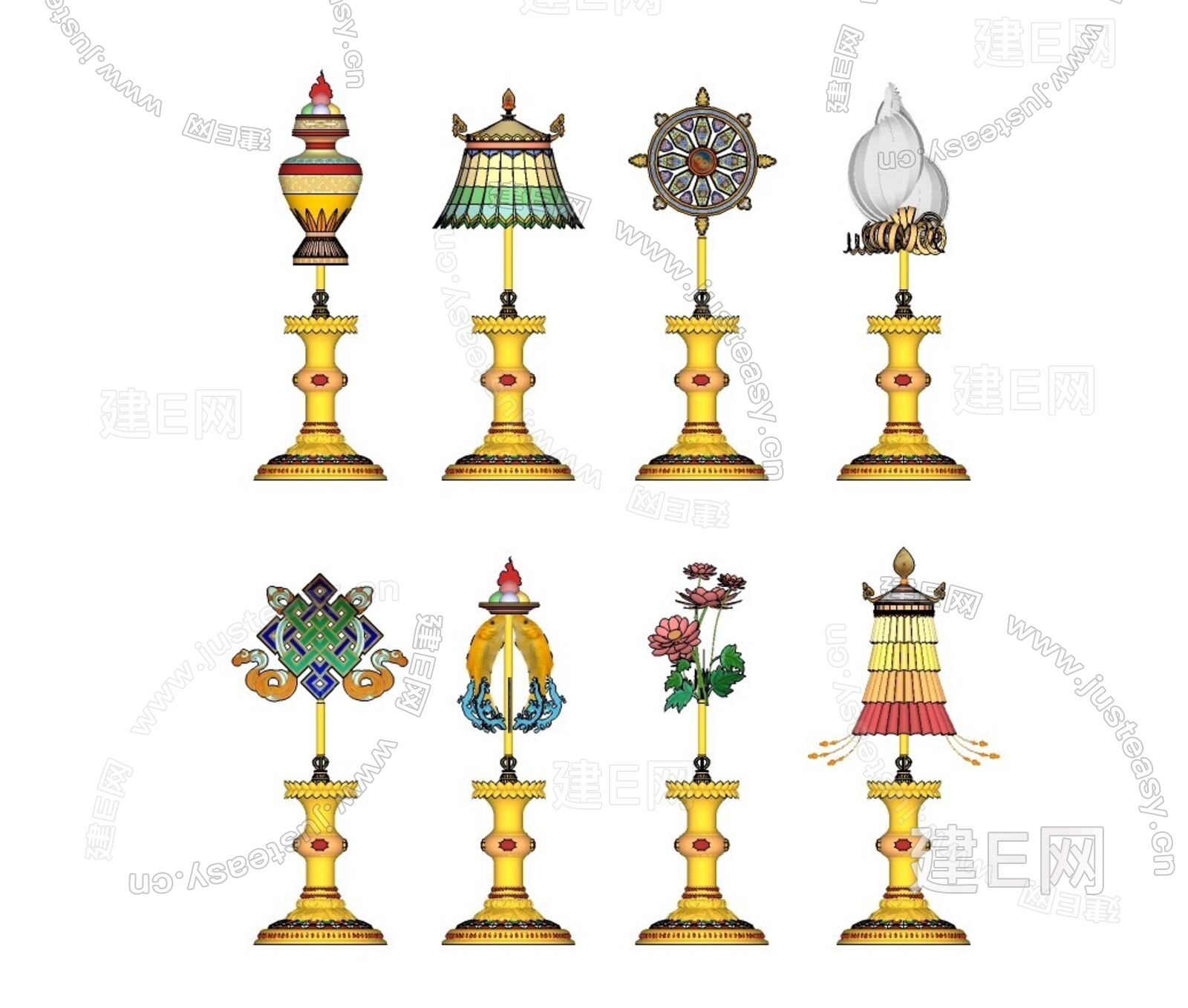 现代佛教法器摆件模型SU模型下载[ID:105071388]_建e网su模型