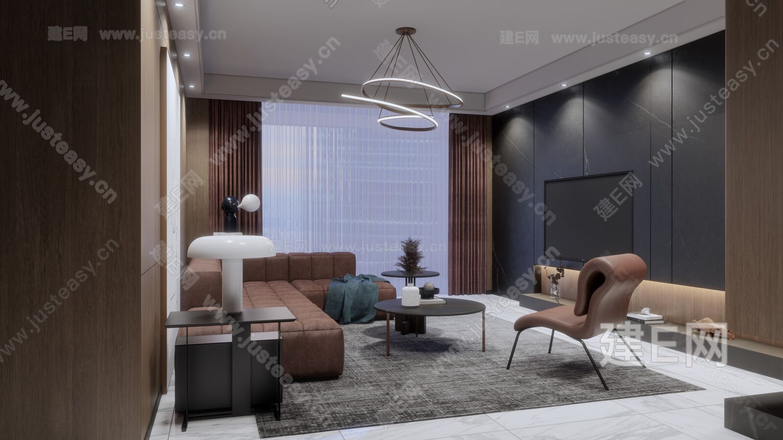 现代客厅 模型SU模型下载[ID:103957077]_建e网su模型