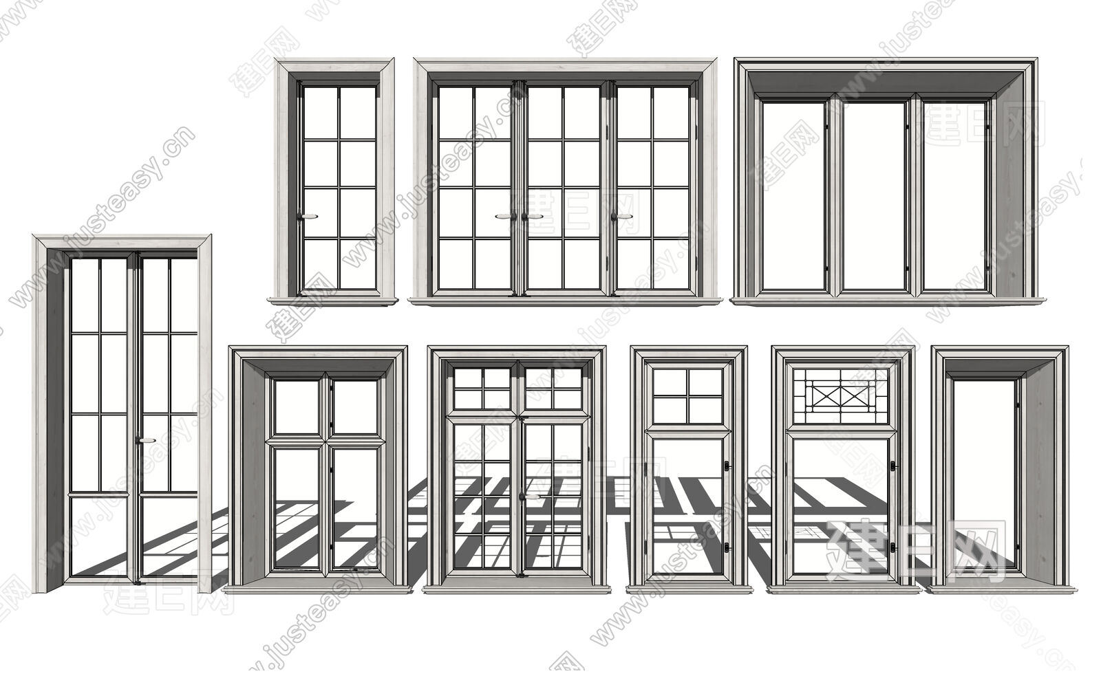 欧式建筑窗组合 平开窗模型SU模型下载[ID:113722712]_建e网su模型