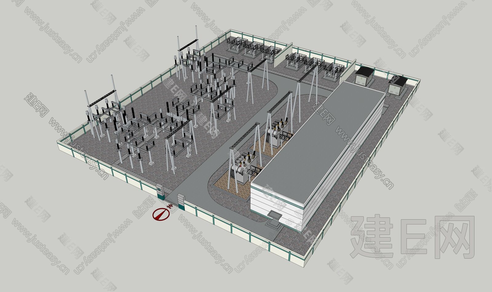 现代变压器站变电所模型SU模型下载[ID:112280906]_建e网su模型