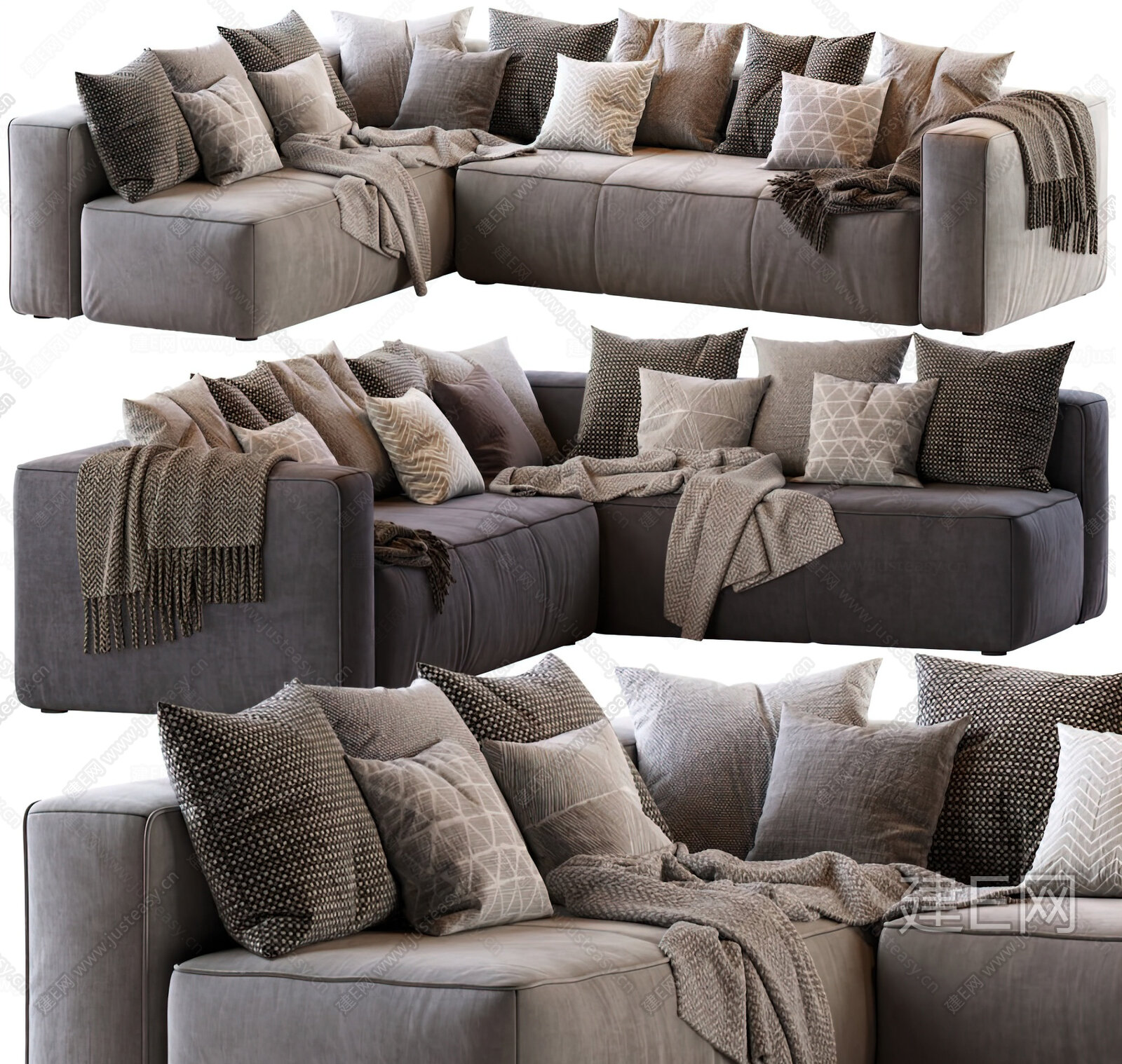 现代多人沙发 布艺模型SU模型下载[ID:101599298]_建e网su模型