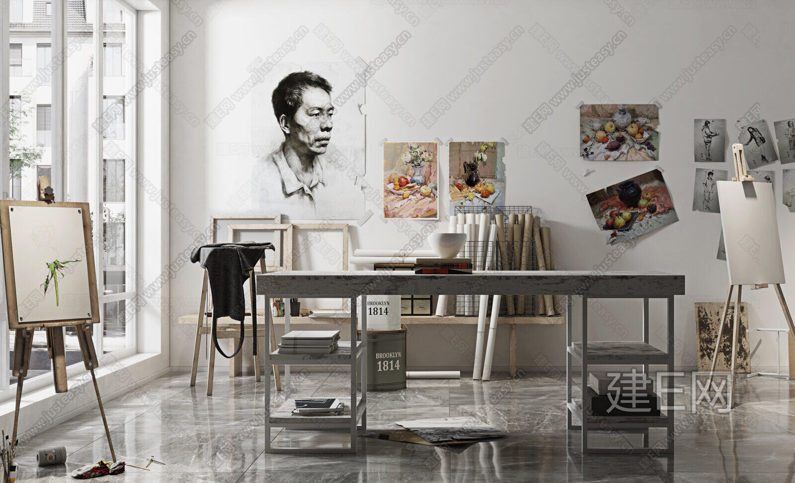 【现代画室3d模型】建e网现代画室3d模型下载 Id100945126 打造3d现代画室模型免费下载平台