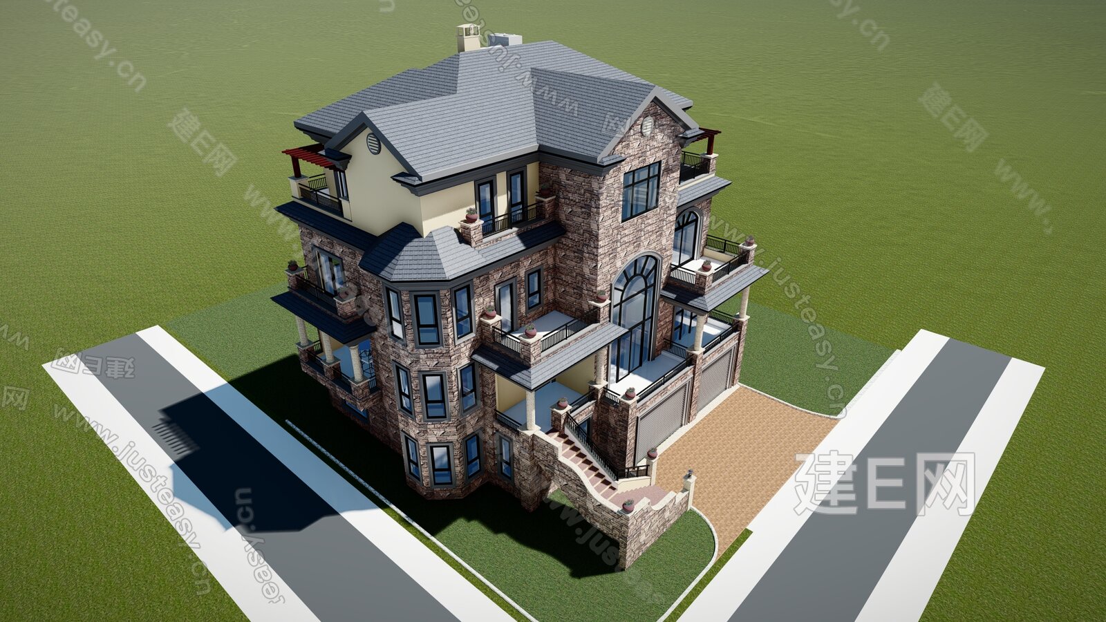 简欧独栋别墅模型SU模型下载[ID:108349415]_建e网su模型
