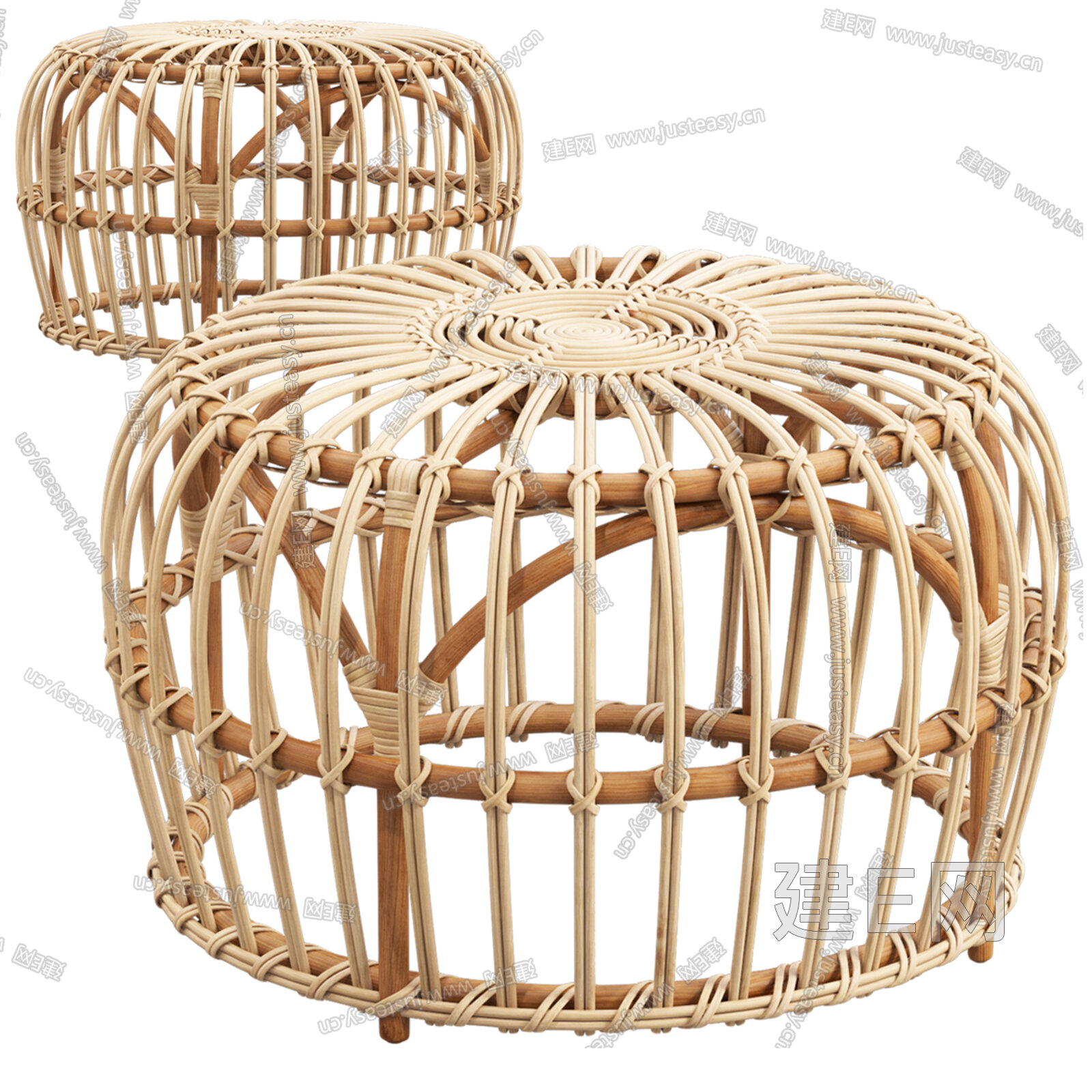 Joybird Noemi Bunching 东南亚藤编茶几组合 VR 14528 模型SU模型下载[ID:115558101]_建E室内设计网