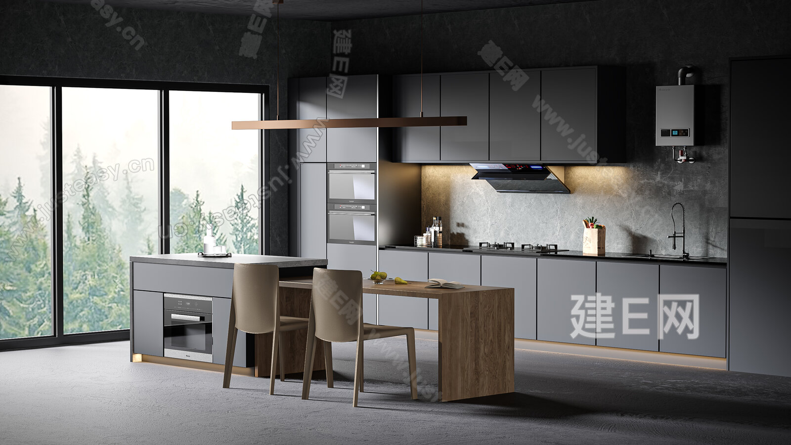 【现代开放式厨房3d模型】建e网现代开放式厨房3d模型下载 Id108482080 打造3d现代开放式厨房模型免费下载平台