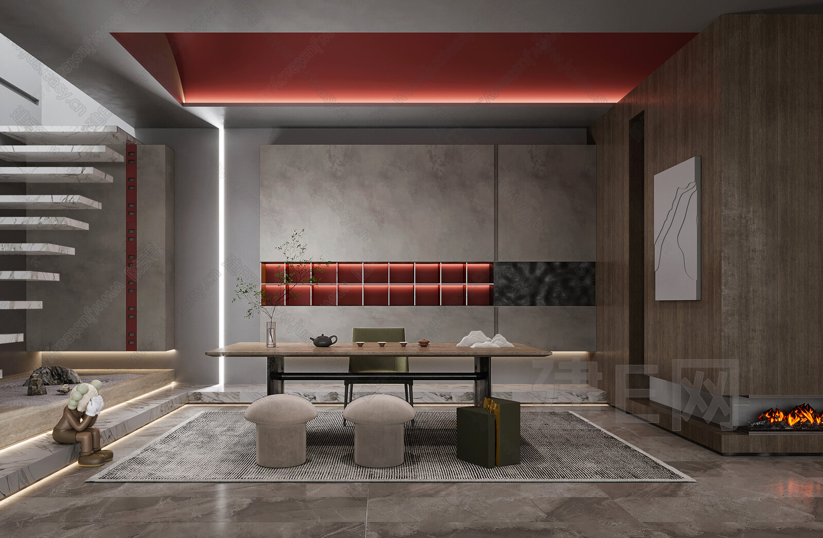 【现代茶室3d模型】建e网现代茶室3d模型下载 Id103960284 打造3d现代茶室模型免费下载平台