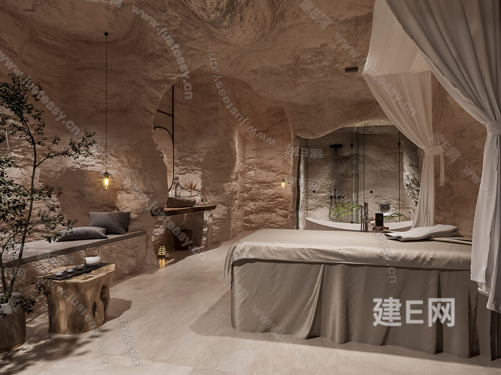 【侘寂风美容包间spa间3d模型】建e网侘寂风美容包间spa间3d模型下载 Id114380389 打造3d侘寂风美容包间spa间模型