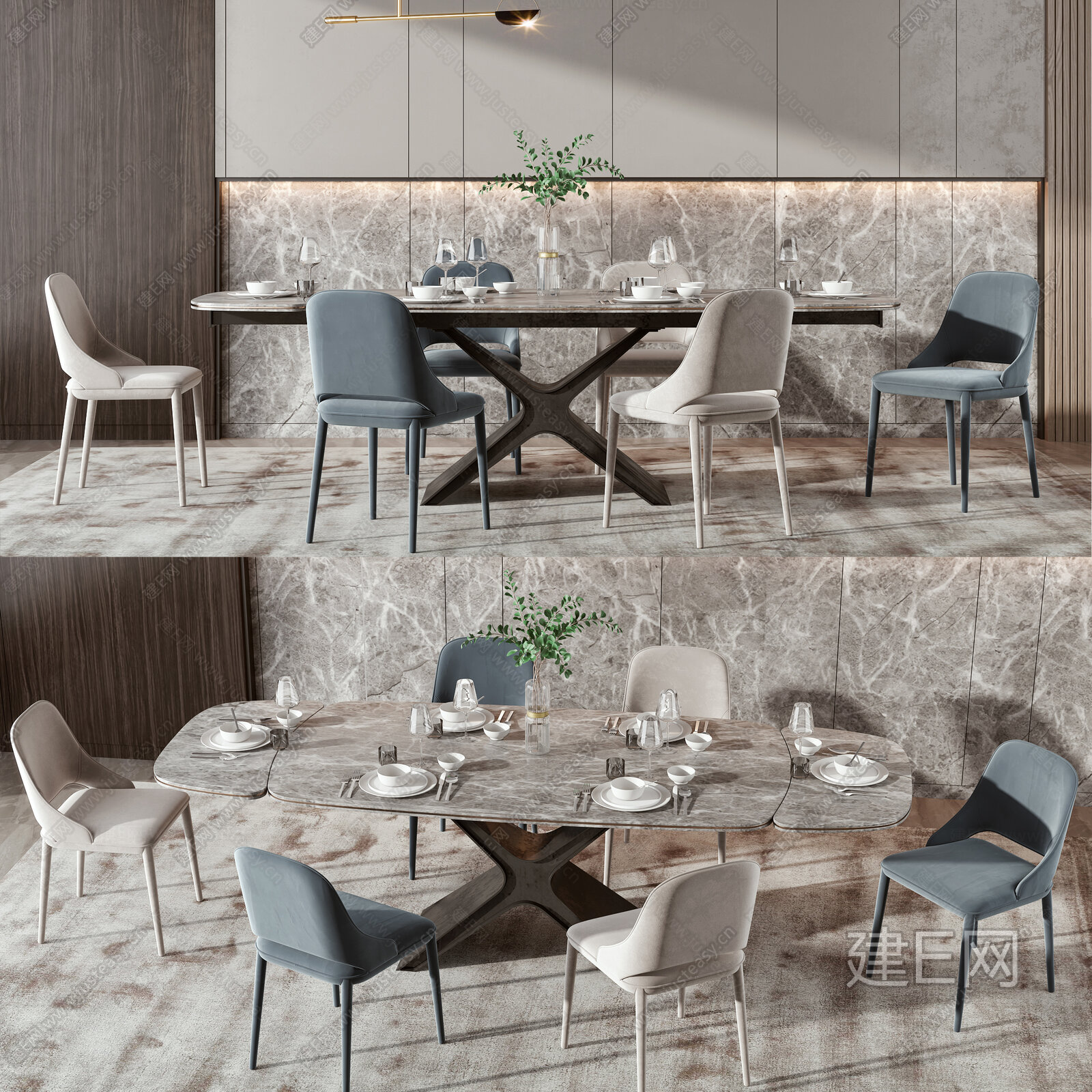 现代餐桌椅模型SU模型下载[ID:112347615]_建e网su模型