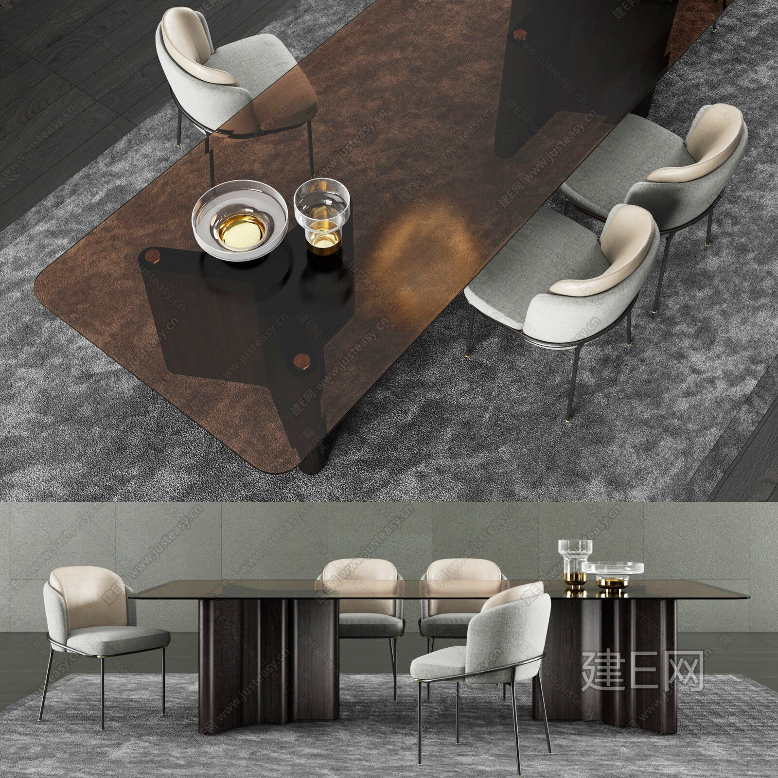 Minotti 现代餐桌椅组合模型SU模型下载[ID:109790916]_建e网su模型