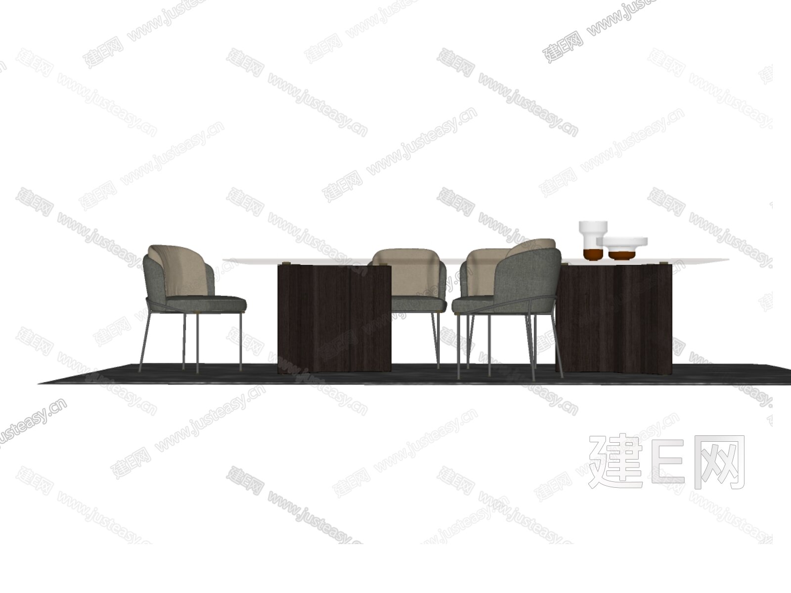 Minotti 现代餐桌椅组合模型SU模型下载[ID:109790916]_建e网su模型