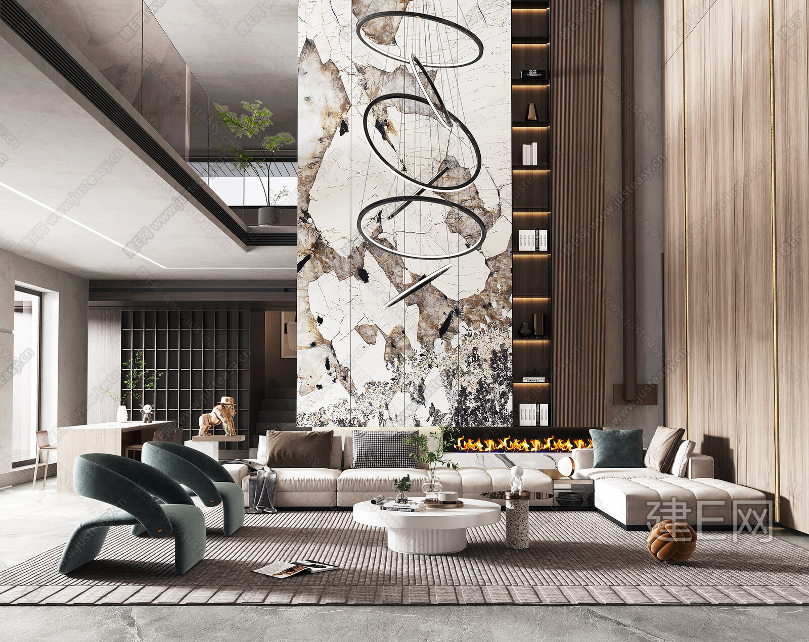 现代复式客厅模型SU模型下载[ID:105269577]_建e网su模型