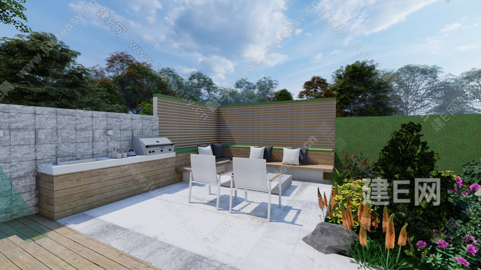 DRDS 现代庭院模型SU模型下载[ID:108677505]_建e网su模型