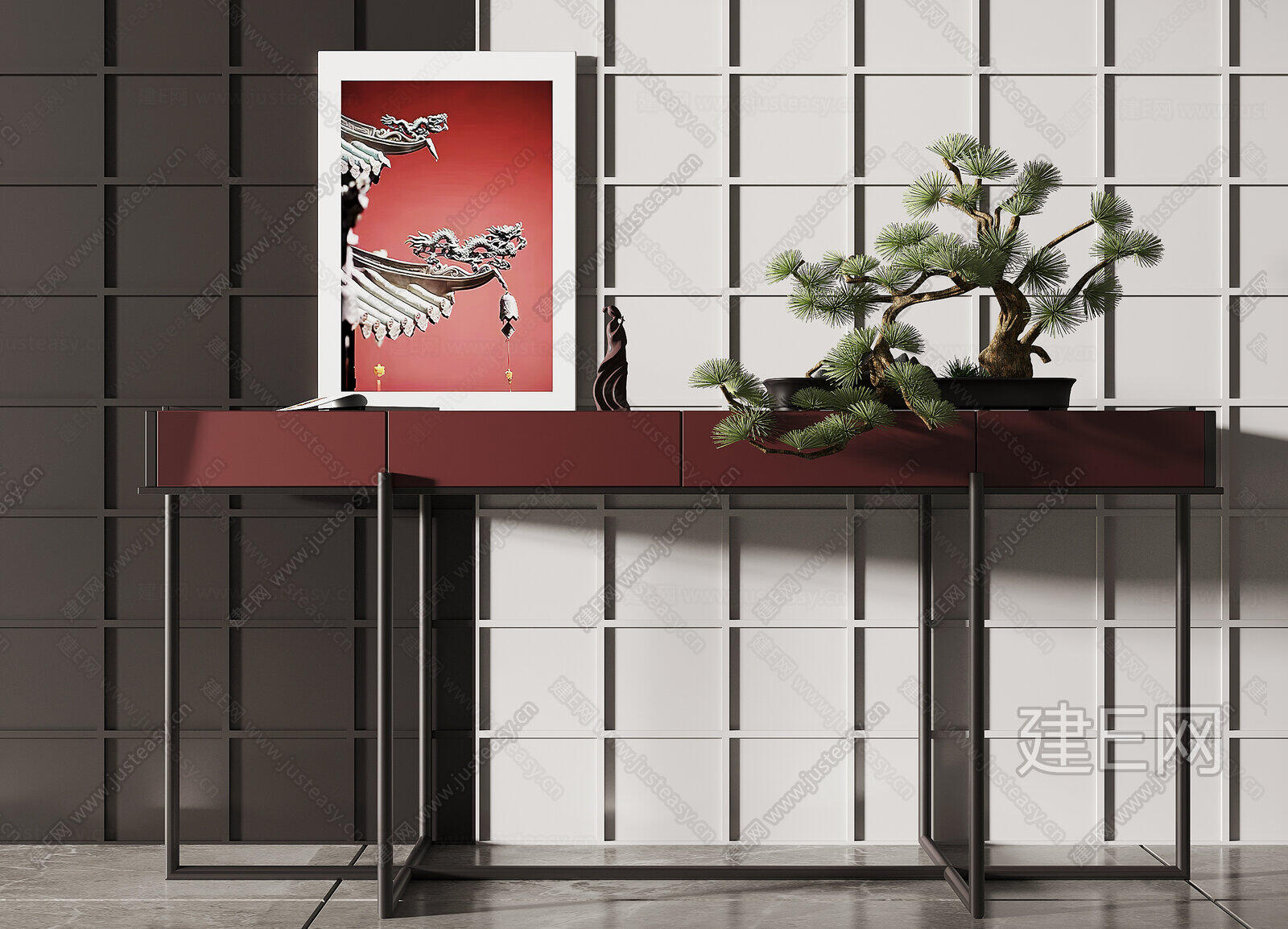 【新中式端景条案3d模型】建e网新中式端景条案3d模型下载 Id117133432 打造3d新中式端景条案模型免费下载平台