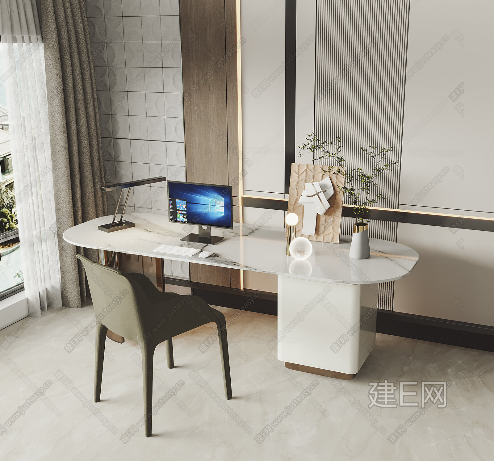 【现代书桌3d模型】建e网现代书桌3d模型下载 Id109990034 打造3d现代书桌模型免费下载平台