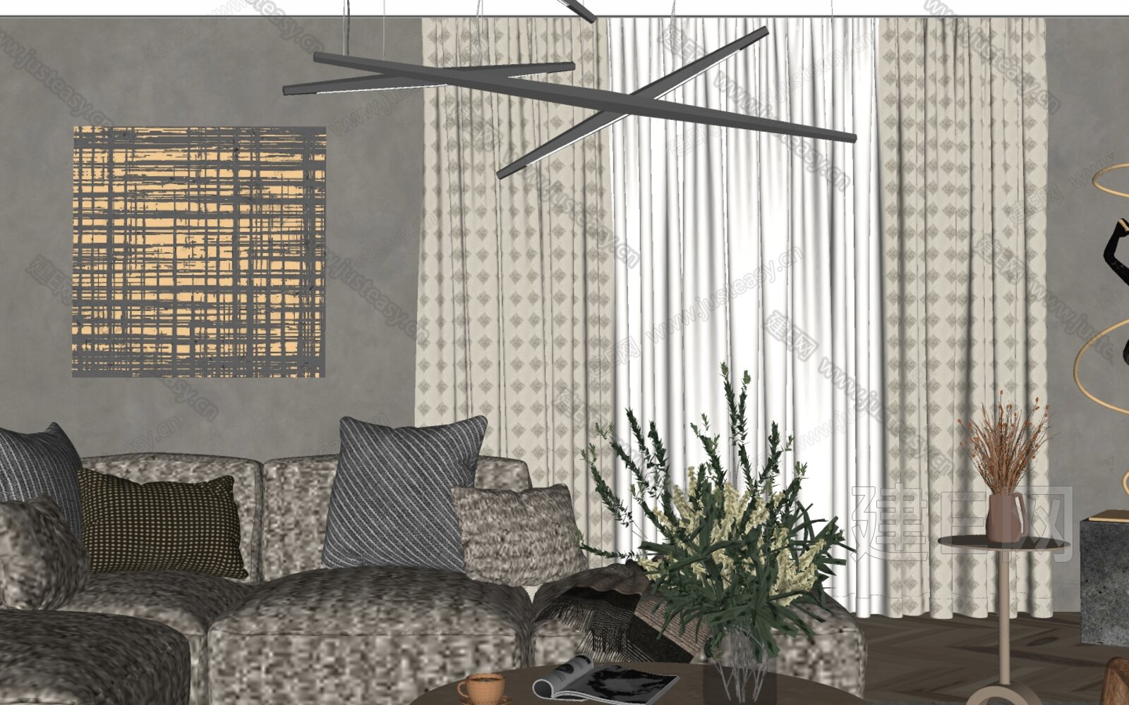 现代轻奢客厅模型SU模型下载[ID:105597894]_建e网su模型