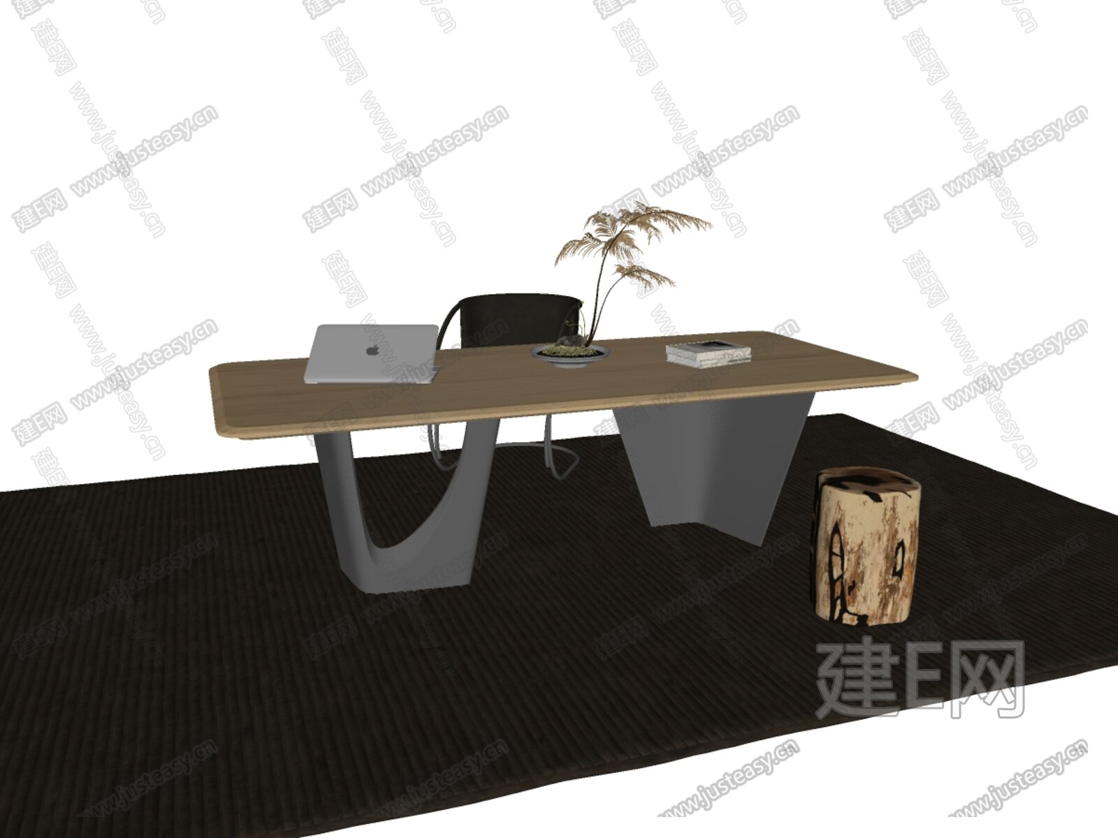 现代书桌椅组合模型SU模型下载[ID:106908486]_建e网su模型