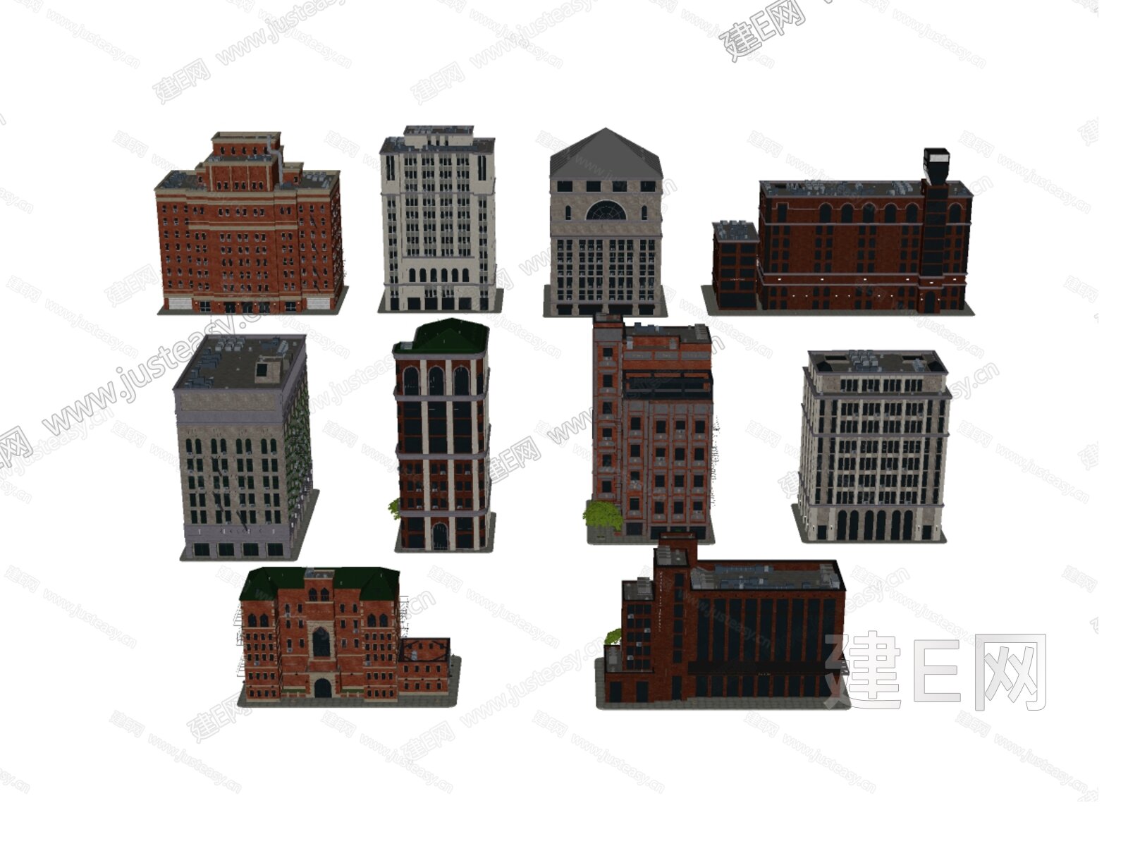 现代美国布鲁克林街区建筑楼房模型SU模型下载[ID:107236289]_建E室内设计网