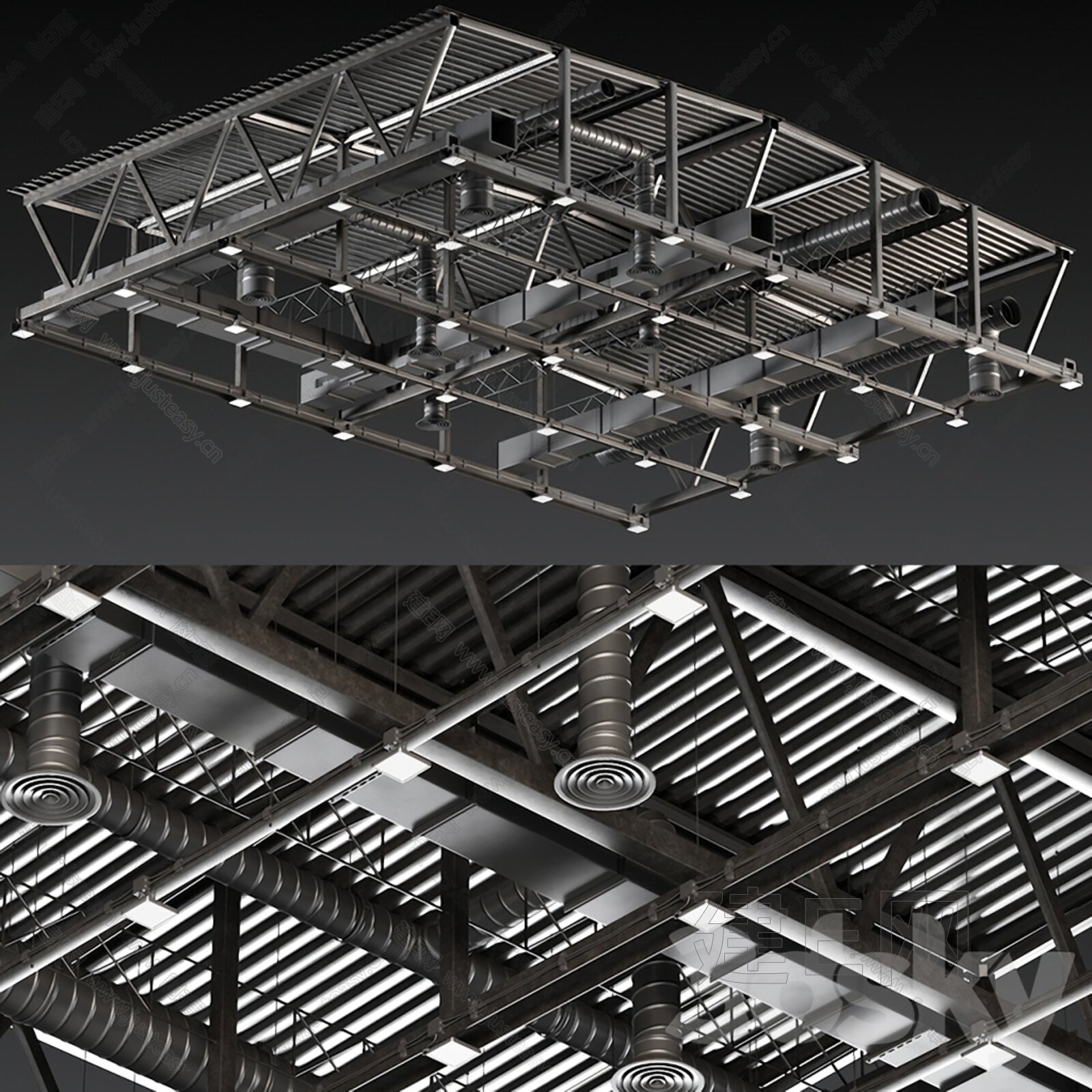 【现代钢结构吊顶3d模型】建e网现代钢结构吊顶3d模型下载 Id107041408 打造3d现代钢结构吊顶模型免费下载平台