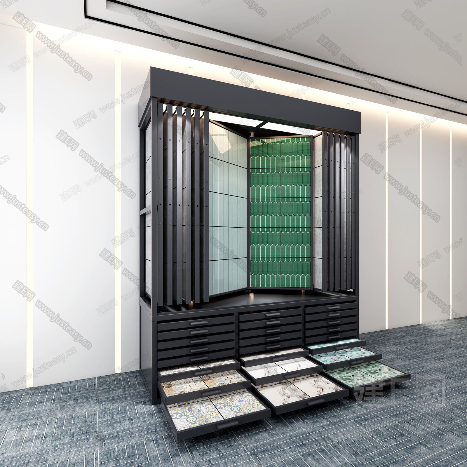 【现代瓷砖展示架3d模型】建e网现代瓷砖展示架3d模型下载 Id101339791 打造3d现代瓷砖展示架模型免费下载平台