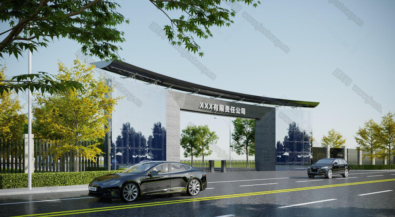 【现代厂区大门3d模型】建e网现代厂区大门3d模型下载 Id103633608 打造3d现代厂区大门模型免费下载平台