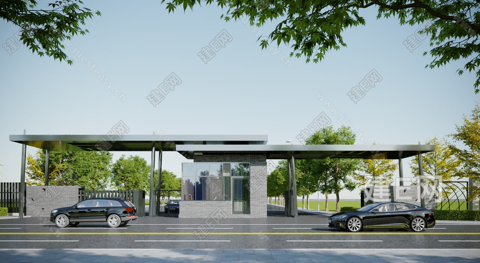 【现代厂区大门3d模型】建e网现代厂区大门3d模型下载 Id103633580 打造3d现代厂区大门模型免费下载平台