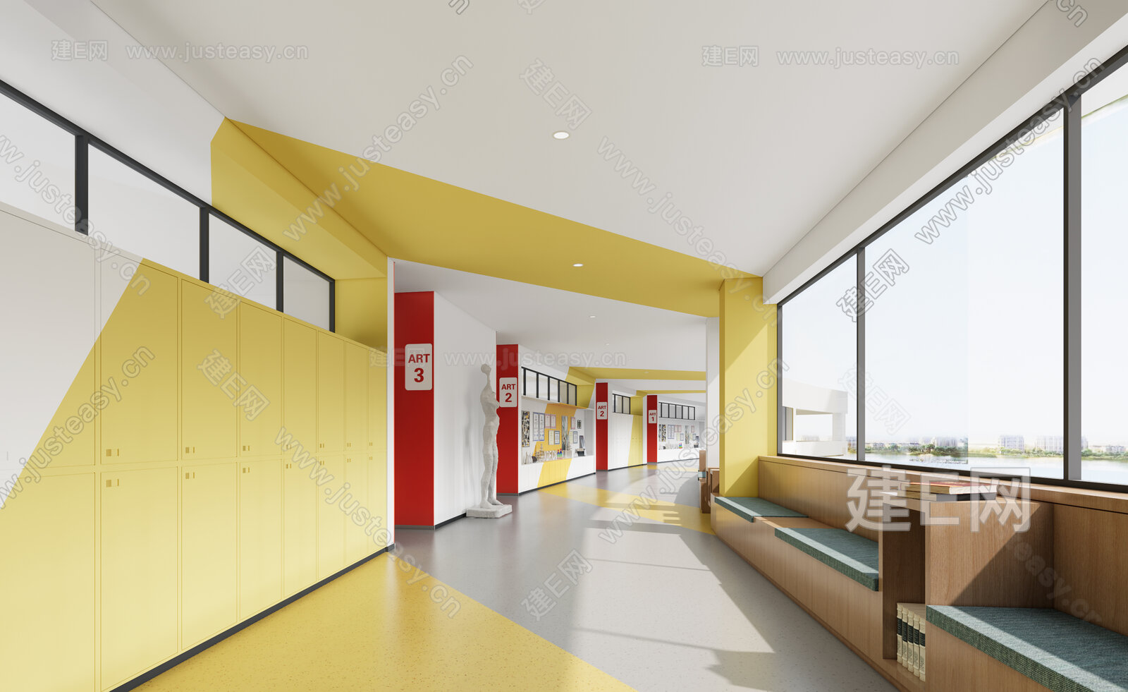 【现代学校走廊3d模型】建e网现代学校走廊3d模型下载 Id103633547 打造3d现代学校走廊模型免费下载平台