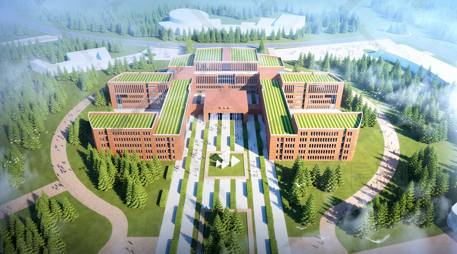 【现代学校 办公楼 学院鸟瞰3d模型】建e网现代学校 办公楼 学院鸟瞰3d模型下载 Id104223309 打造3d现代学校 办公楼