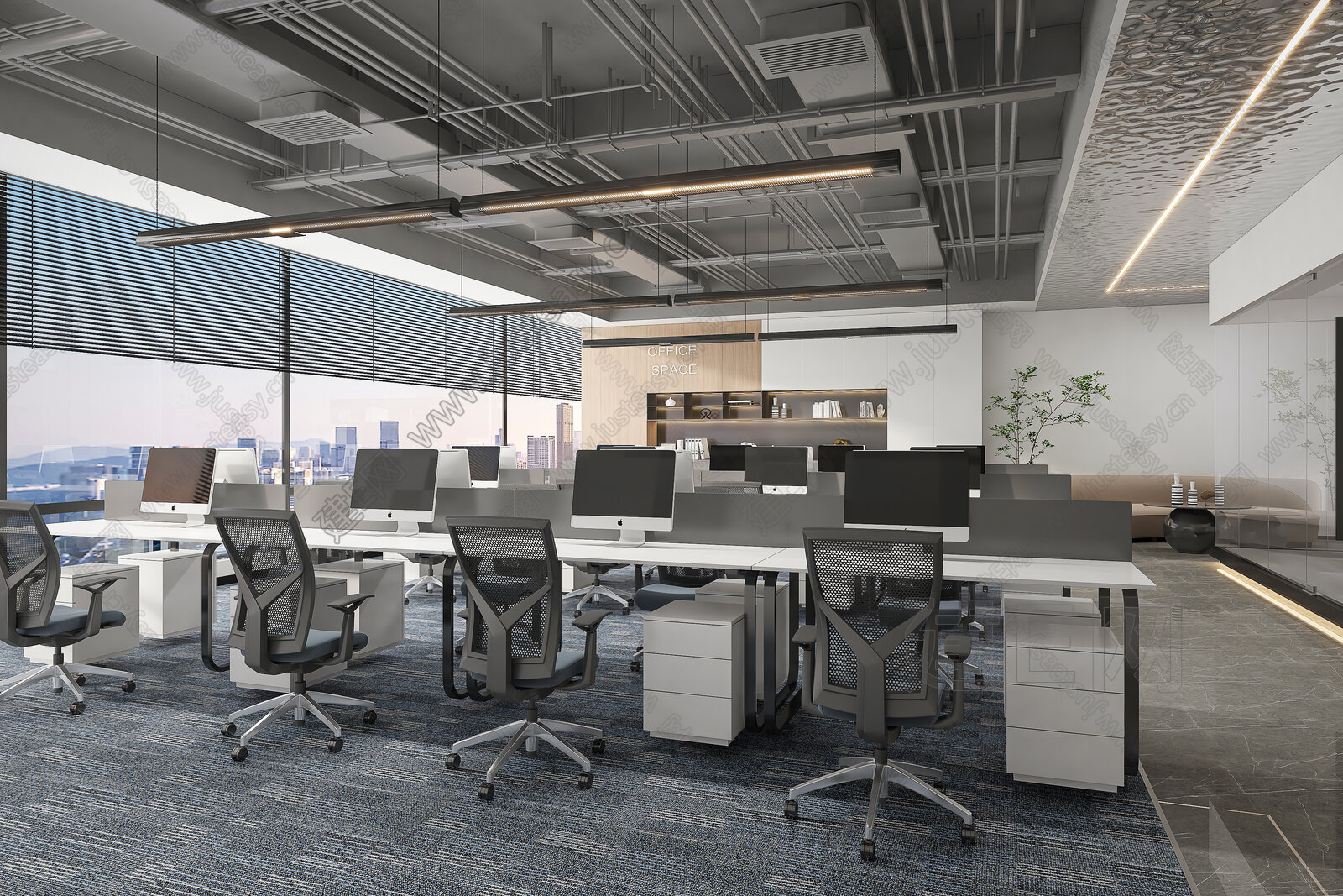 【现代开敞办公区3d模型】建e网现代开敞办公区3d模型下载 Id112677534 打造3d现代开敞办公区模型免费下载平台