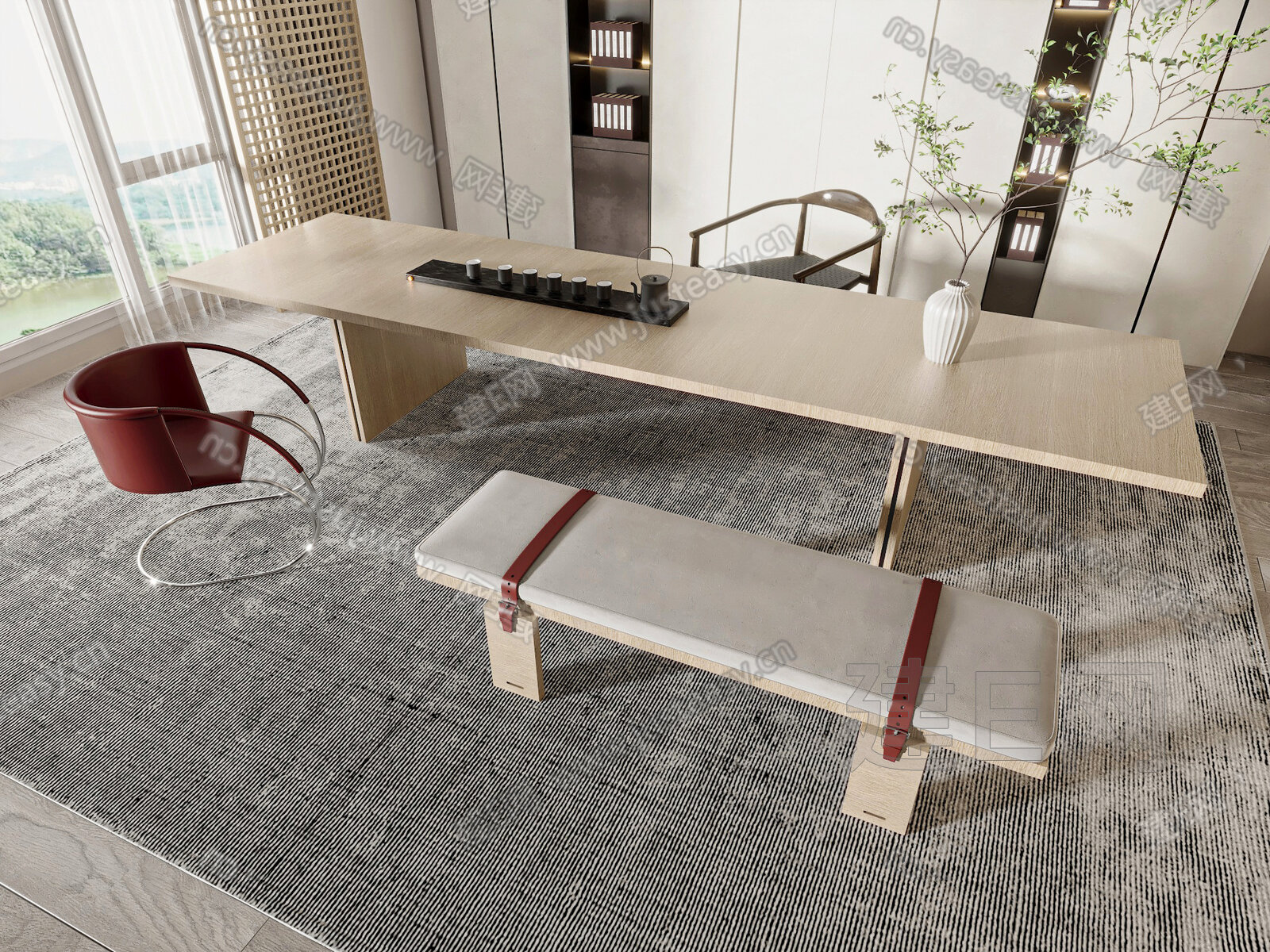 【新中式茶桌3d模型】建e网新中式茶桌3d模型下载 Id104355079 打造3d新中式茶桌模型免费下载平台