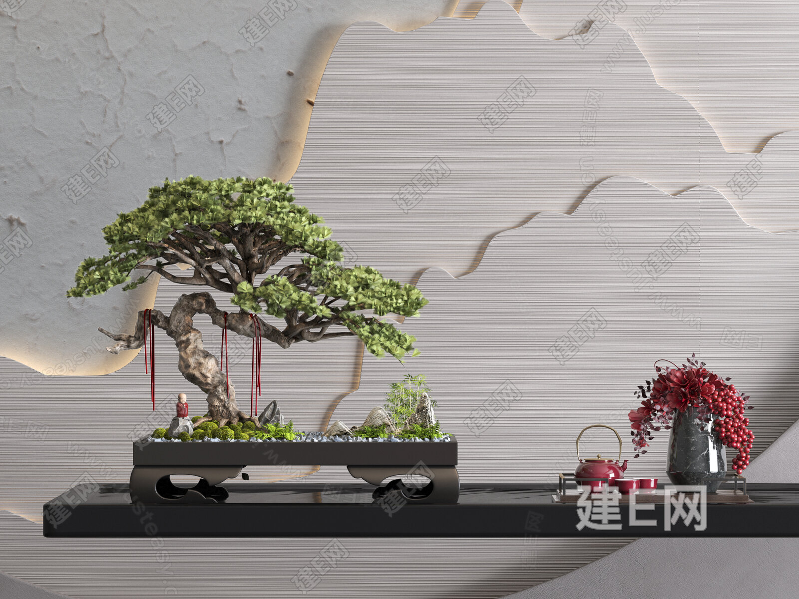 【新中式松树盆栽3d模型】建e网新中式松树盆栽3d模型下载 Id114447676 打造3d新中式松树盆栽模型免费下载平台