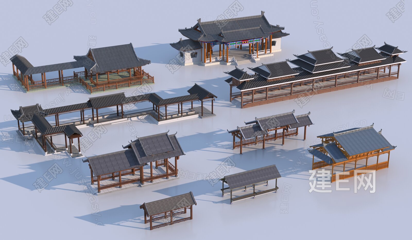 【中式景观长廊3d模型】建e网中式景观长廊3d模型下载 Id114906535 打造3d中式景观长廊模型免费下载平台