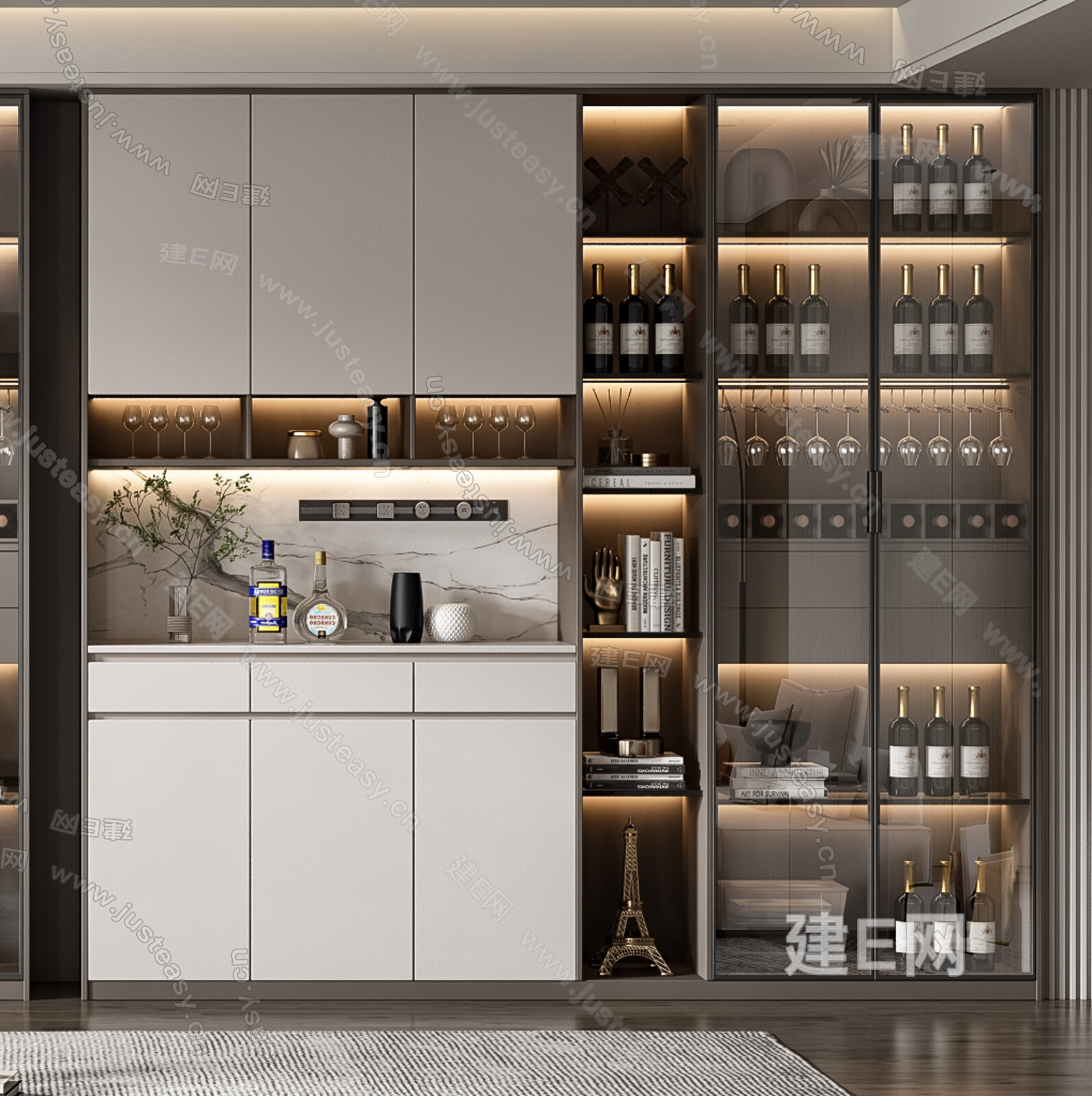 【现代酒柜3d模型】建e网现代酒柜3d模型下载 Id110384590 打造3d现代酒柜模型免费下载平台