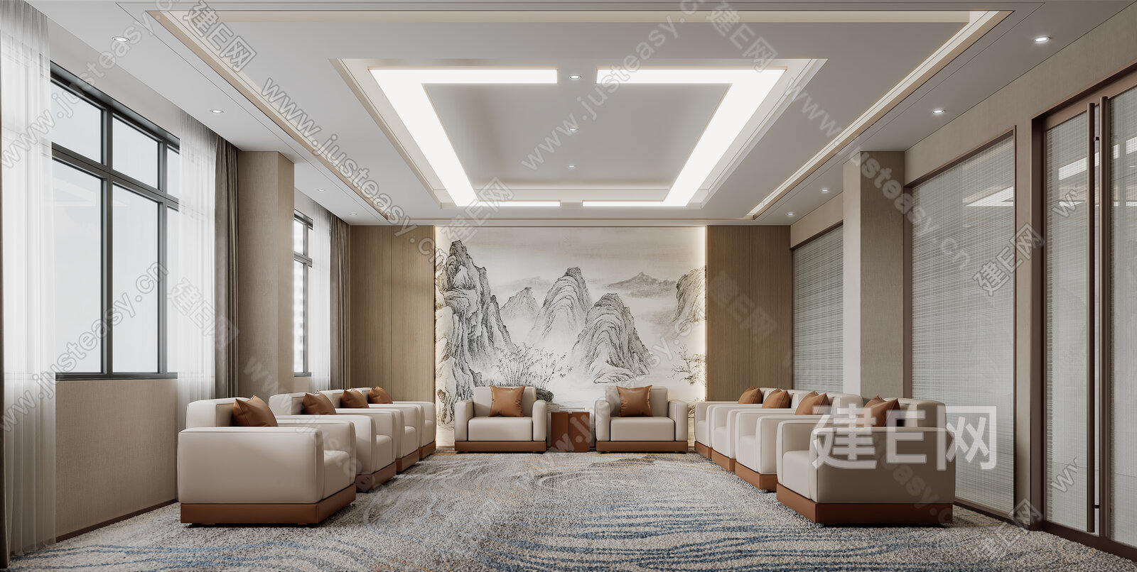 【新中式接待室3d模型】建e网新中式接待室3d模型下载 Id110515679 打造3d新中式接待室模型免费下载平台