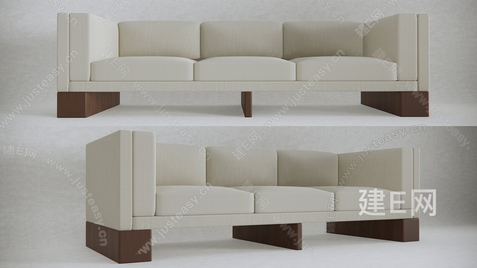 Sonoran Block Leg Sofa 现代沙发模型SU模型下载[ID:116673894]_建e网su模型