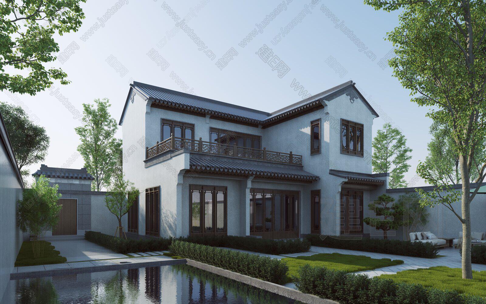 【新中式独栋别墅3d模型】建e网新中式独栋别墅3d模型下载 Id111564223 打造3d新中式独栋别墅模型免费下载平台