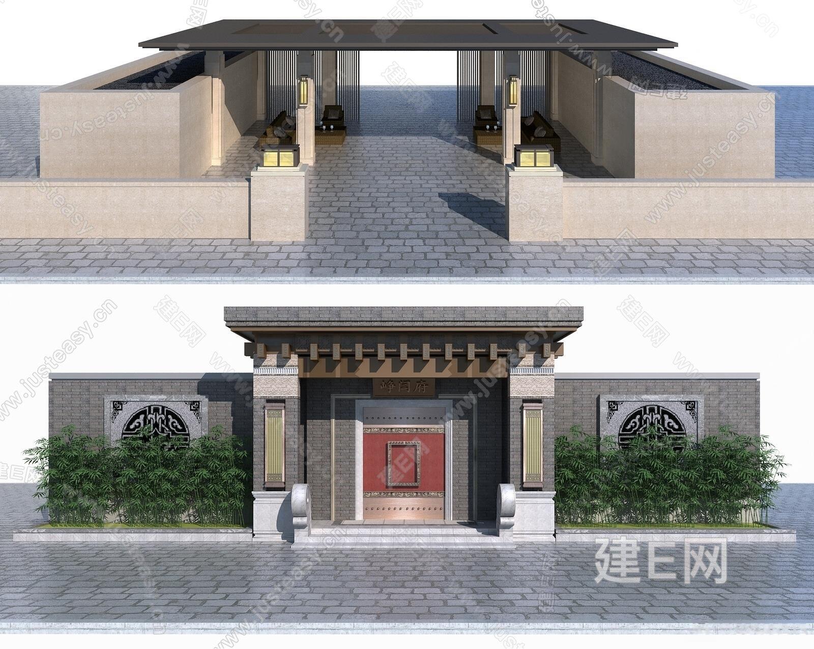 【新中式入口大门3d模型】建e网新中式入口大门3d模型下载 Id111171008 打造3d新中式入口大门模型免费下载平台