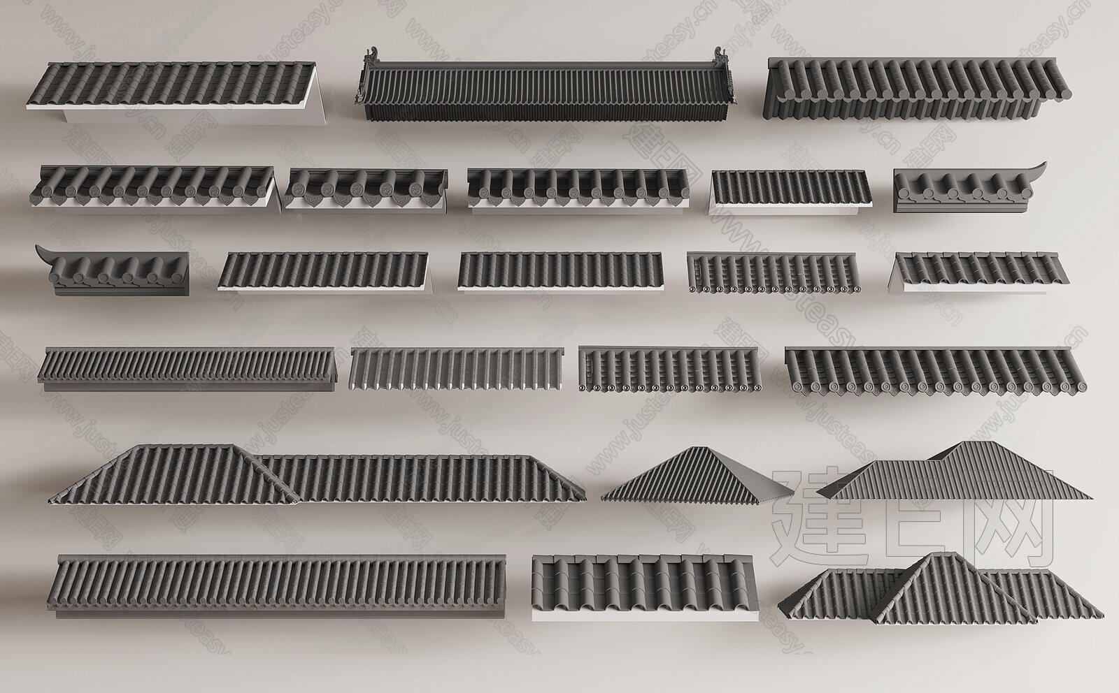 新中式屋檐瓦片组合3d模型下载 Id104879298 建e网3d模型