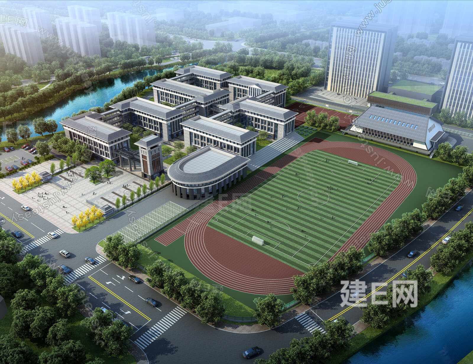 【现代学校鸟瞰3d模型】建e网现代学校鸟瞰3d模型下载 Id105010181 打造3d现代学校鸟瞰模型免费下载平台