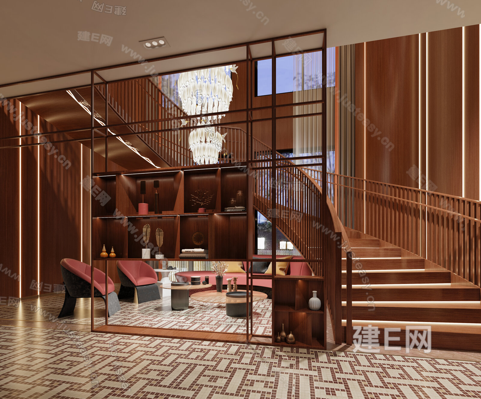 【新中式酒店大堂3d模型】建e网新中式酒店大堂3d模型下载 Id105796842 打造3d新中式酒店大堂模型免费下载平台