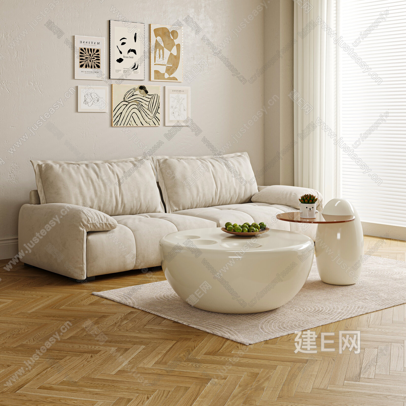 【现代奶油风沙发茶几组合3d模型】建e网现代奶油风沙发茶几组合3d模型下载 Id106452023 打造3d现代奶油风沙发茶几组合模型