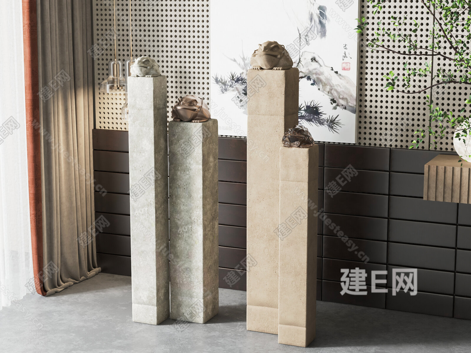 【新中式金蟾雕塑摆件组合3d模型】建e网新中式金蟾雕塑摆件组合3d模型下载 Id107041869 打造3d新中式金蟾雕塑摆件组合模型