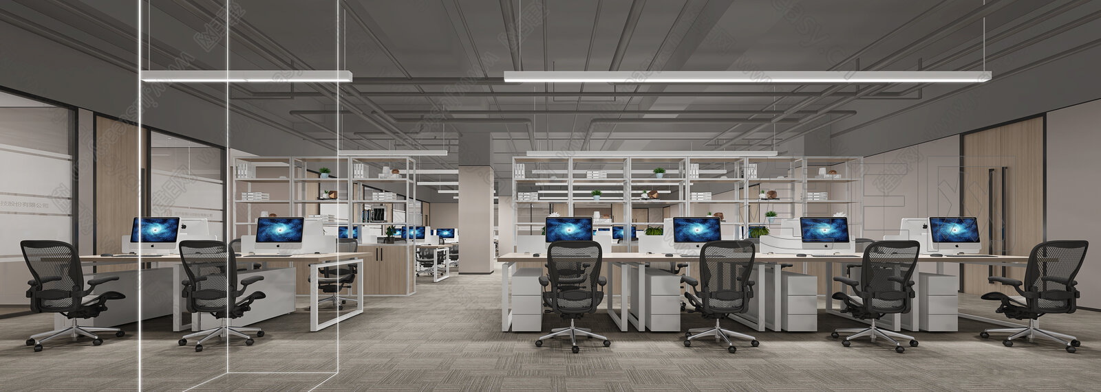 【现代开敞办公区3d模型】建e网现代开敞办公区3d模型下载 Id107959458 打造3d现代开敞办公区模型免费下载平台