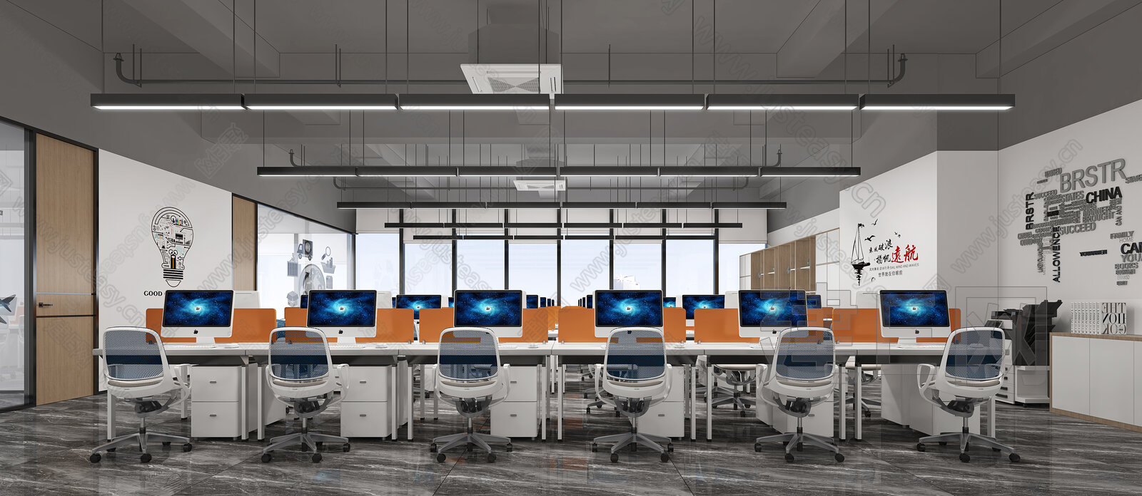 【现代开敞办公区3d模型】建e网现代开敞办公区3d模型下载 Id108090442 打造3d现代开敞办公区模型免费下载平台