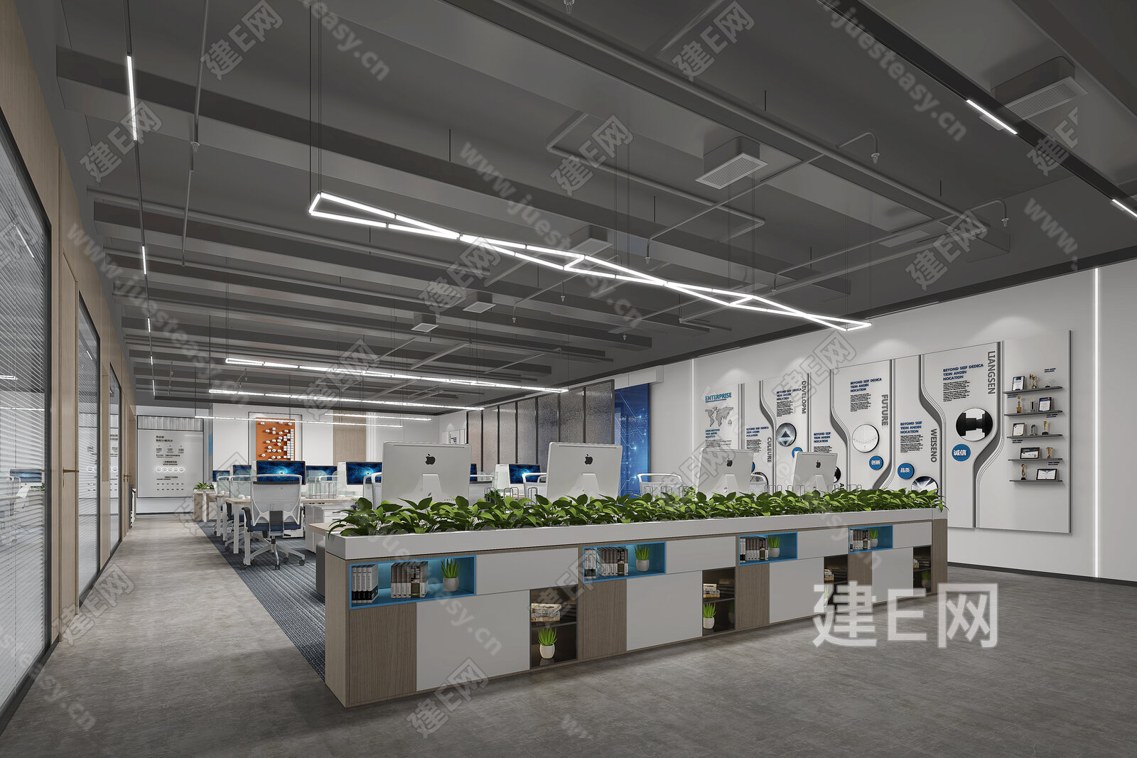 【现代开敞办公区3d模型】建e网现代开敞办公区3d模型下载 Id108090415 打造3d现代开敞办公区模型免费下载平台