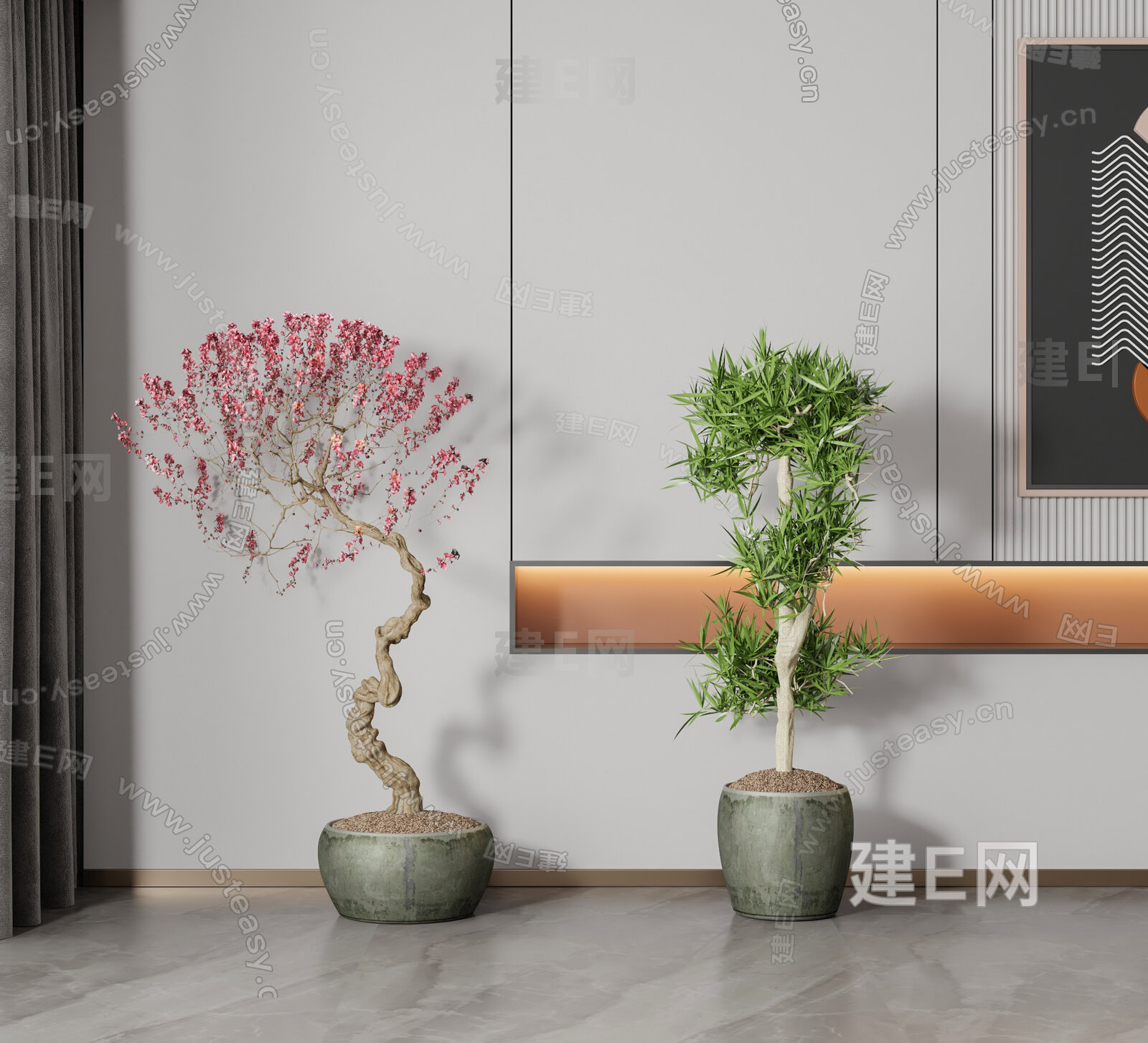 【新中式绿植盆栽组合3d模型】建e网新中式绿植盆栽组合3d模型下载 Id108811387 打造3d新中式绿植盆栽组合模型免费下载平台