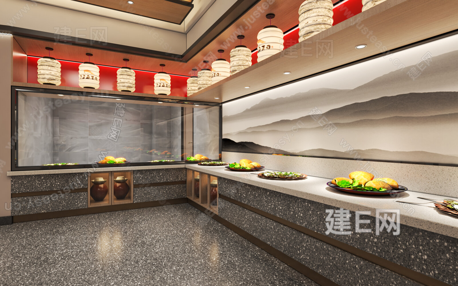 【新中式餐饮店明档3d模型】建e网新中式餐饮店明档3d模型下载 Id100881522 打造3d新中式餐饮店明档模型免费下载平台
