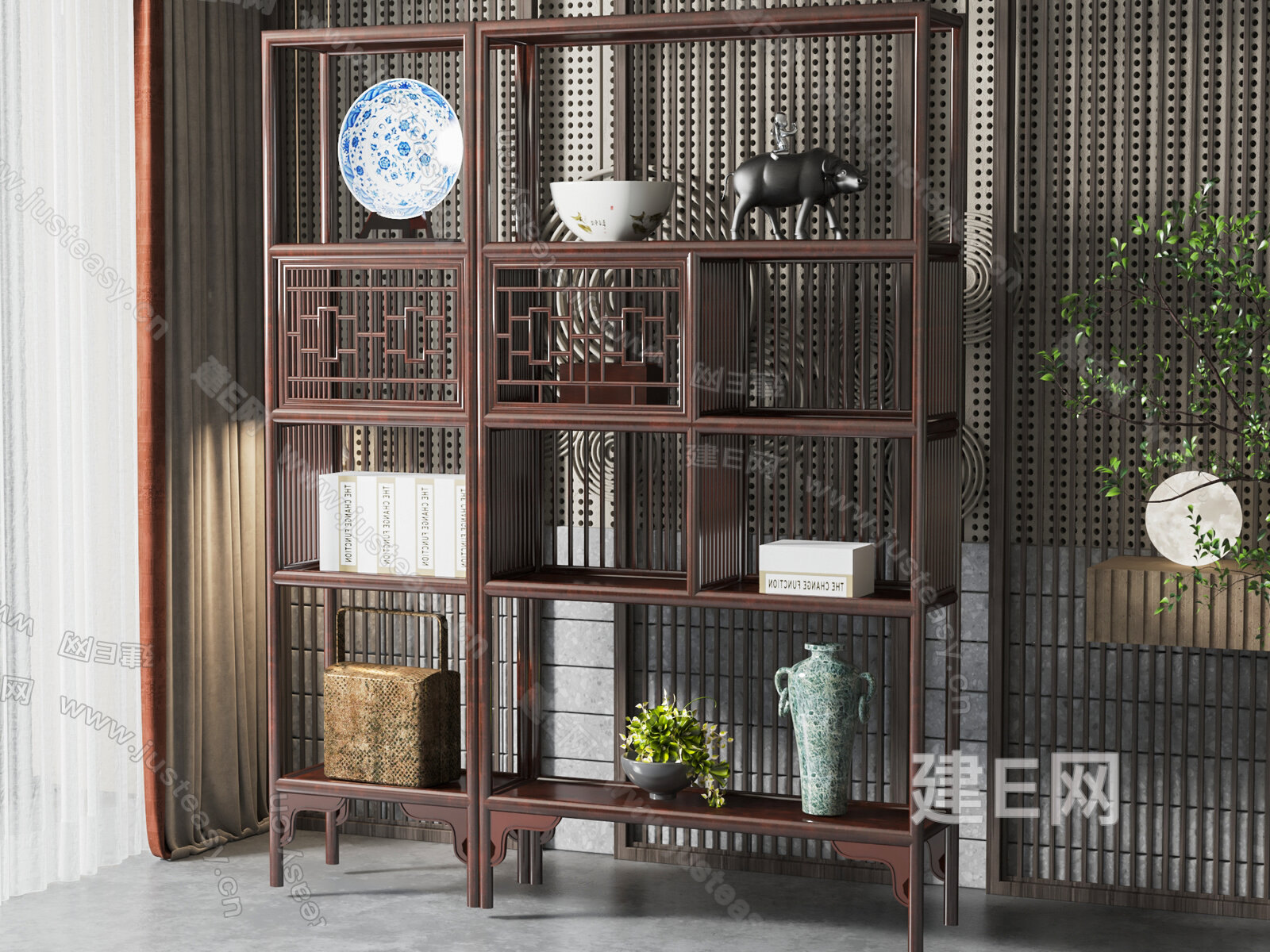 【新中式置物架3d模型】建e网新中式置物架3d模型下载 Id101274741 打造3d新中式置物架模型免费下载平台