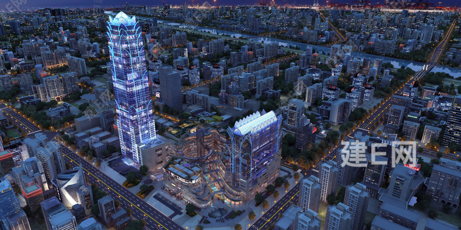 【现代城市鸟瞰夜景3d模型】建e网现代城市鸟瞰夜景3d模型下载 Id102192216 打造3d现代城市鸟瞰夜景模型免费下载平台