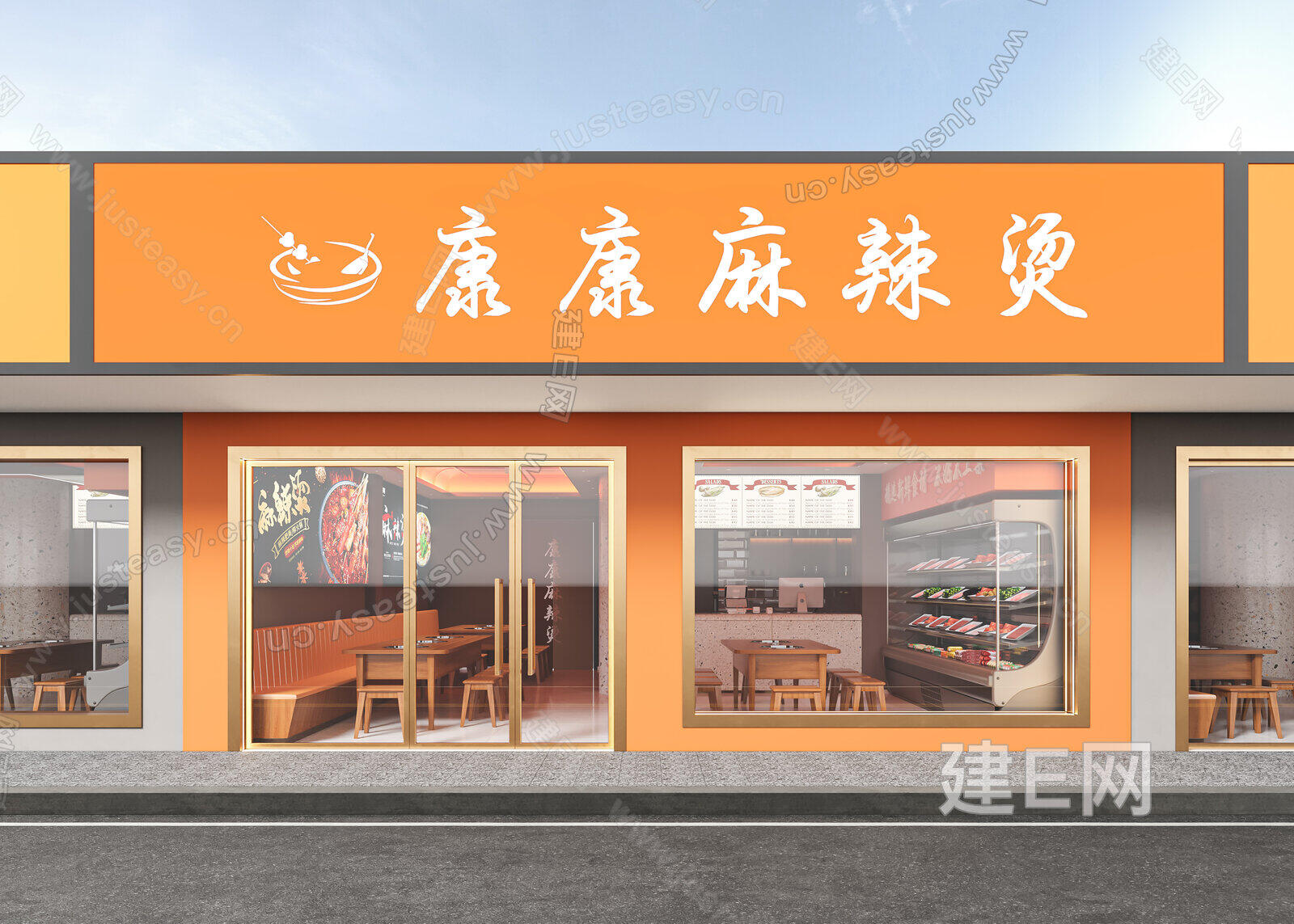 【现代麻辣烫门头店面3d模型】建e网现代麻辣烫门头店面3d模型下载 Id102585368 打造3d现代麻辣烫门头店面模型免费下载平台